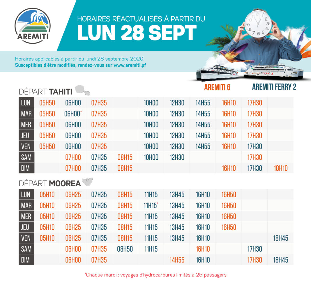 Aremiti 6 : de nouveaux horaires à partir du 28 septembre • TNTV News ...